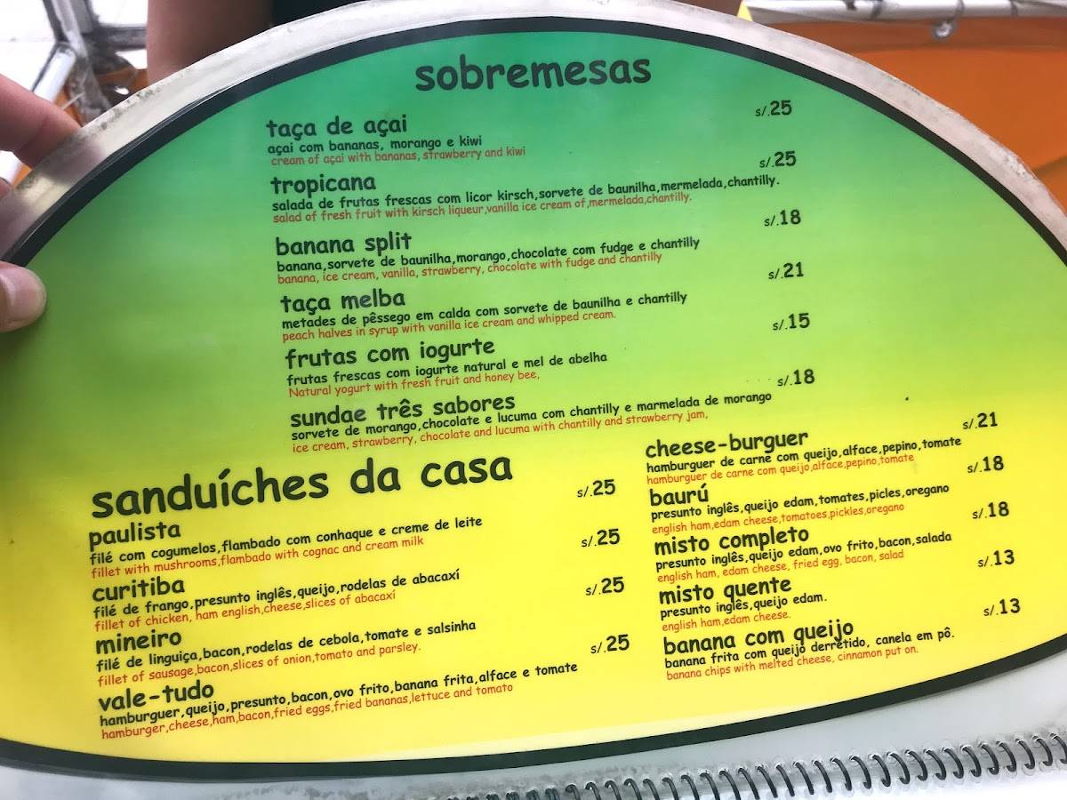 Carta del restaurante Media Naranja Brasileiro, Miraflores