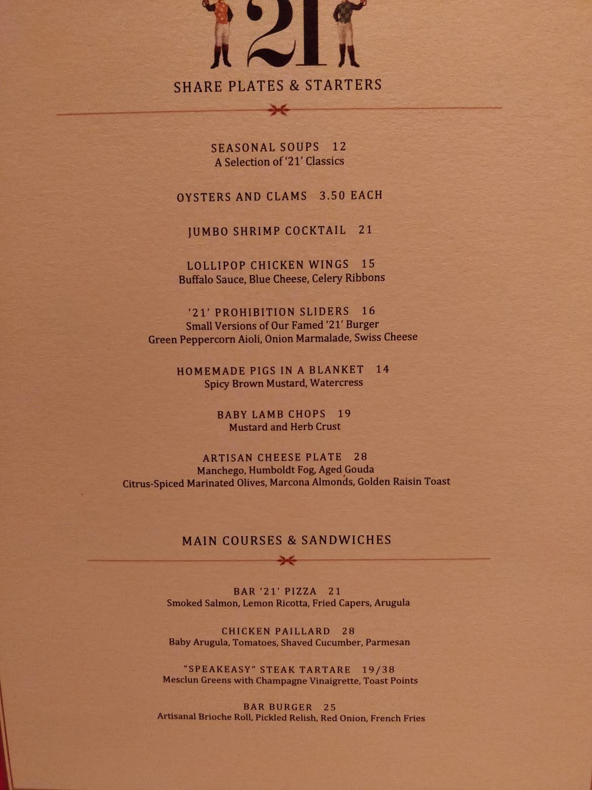 Menu at 21 Club, West New York, 21 W 52nd St