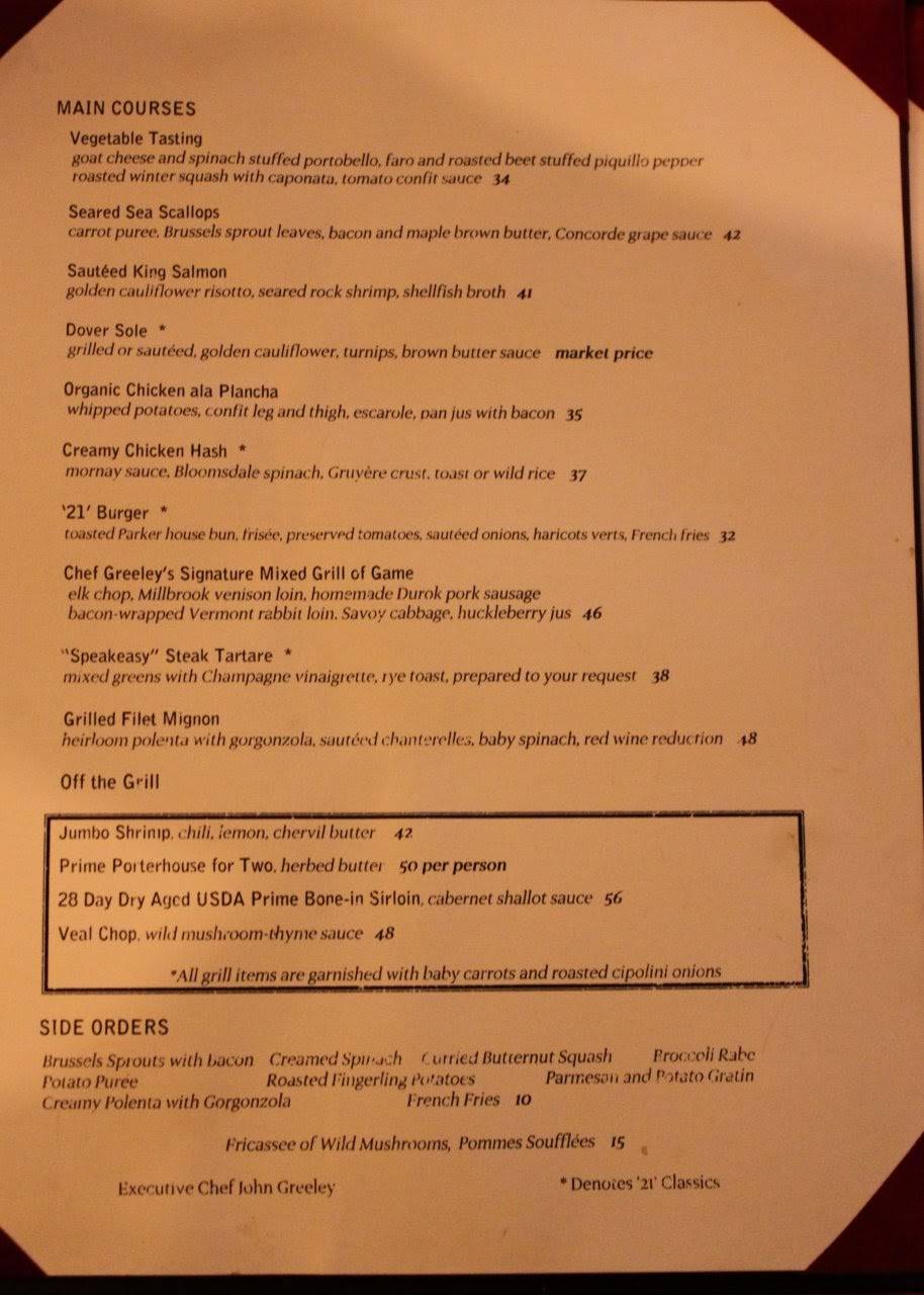Menu at 21 Club, West New York, 21 W 52nd St