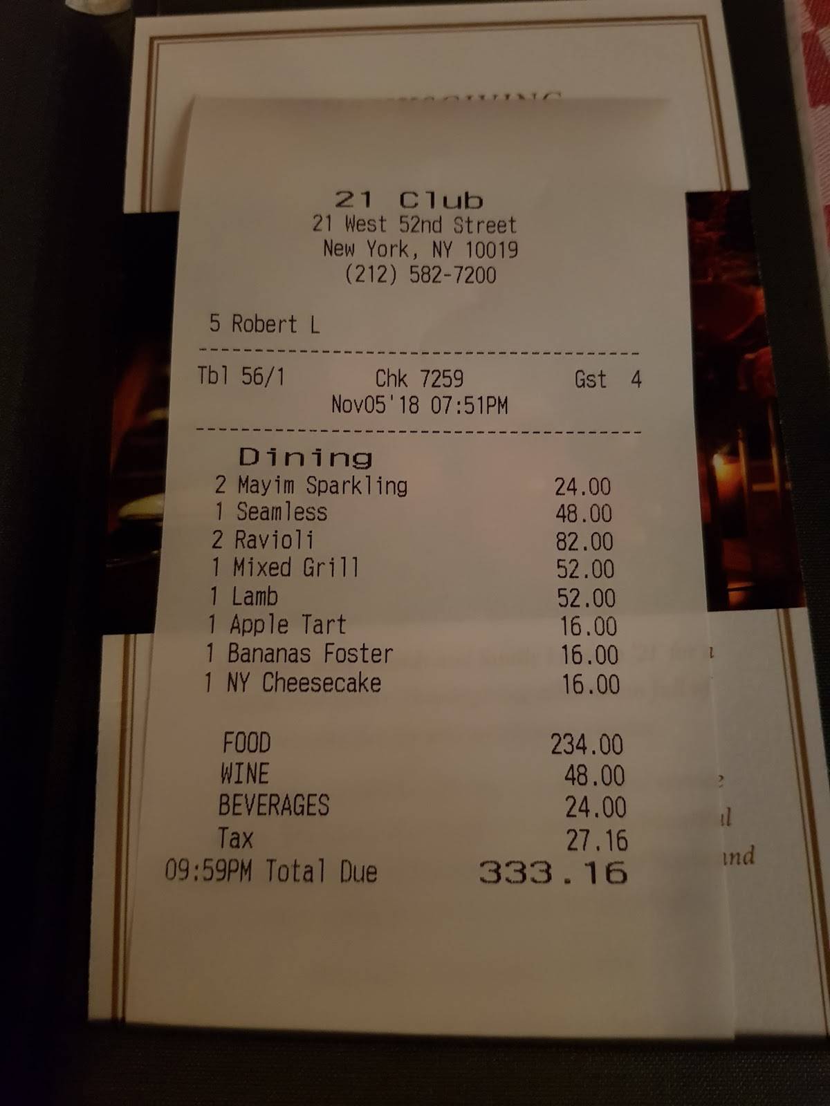 Menu at 21 Club, West New York, 21 W 52nd St