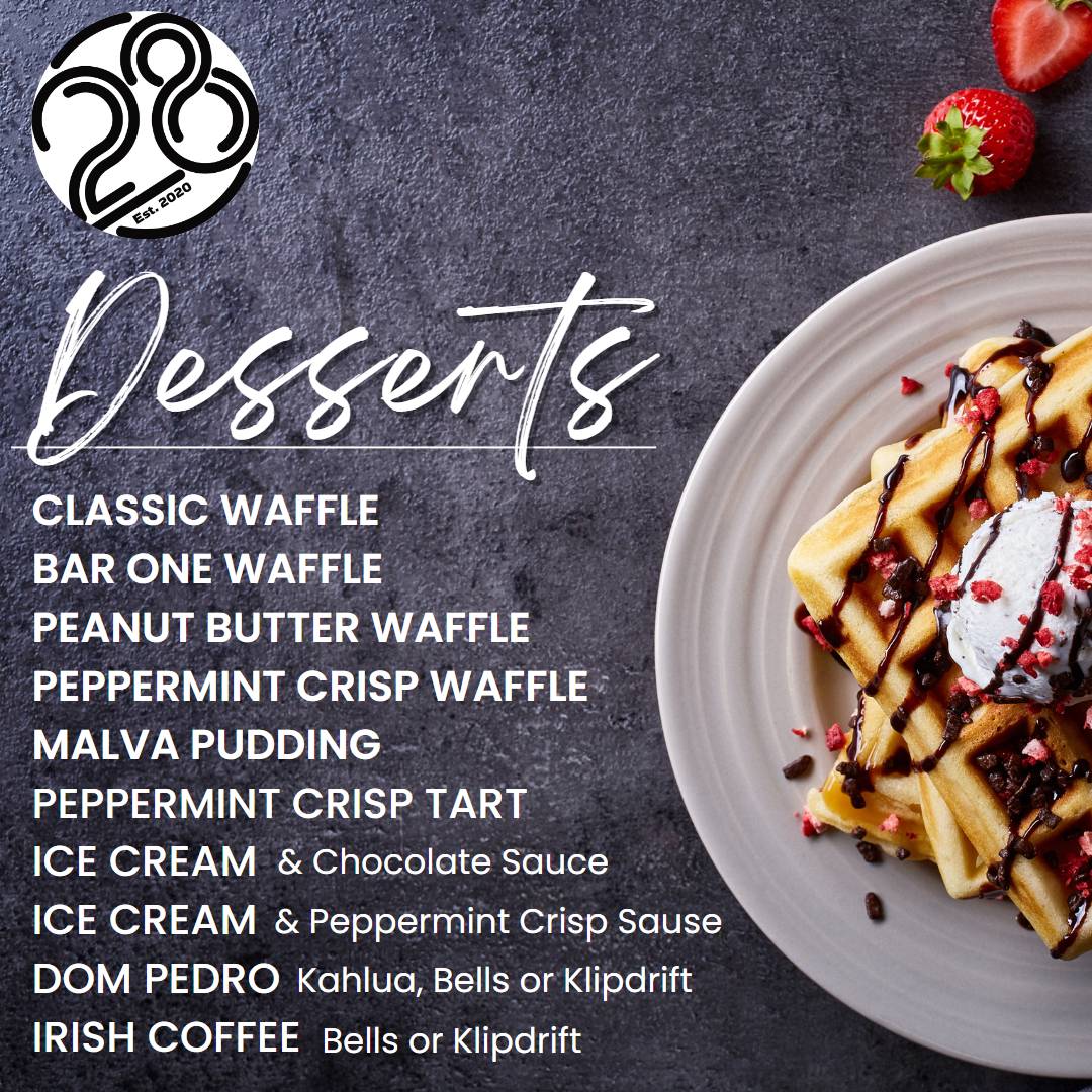 Menu at 28 restaurant, Bloemfontein