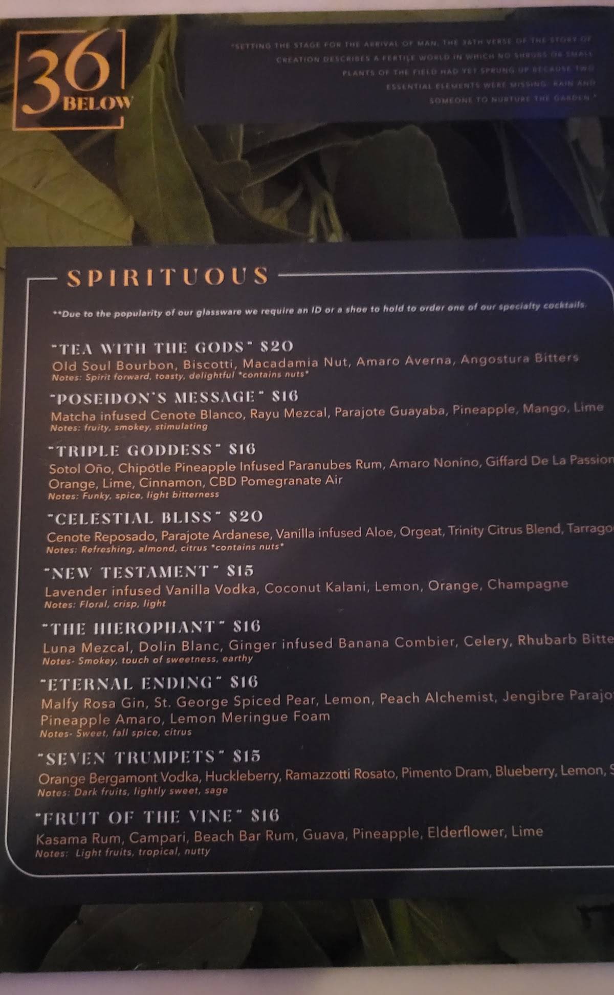 Carta del pub y bar 36 Below, Phoenix