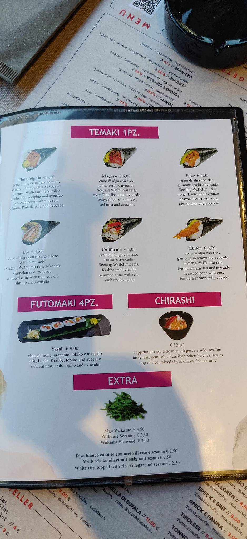 Menu da ASTRA BAR, Bibione