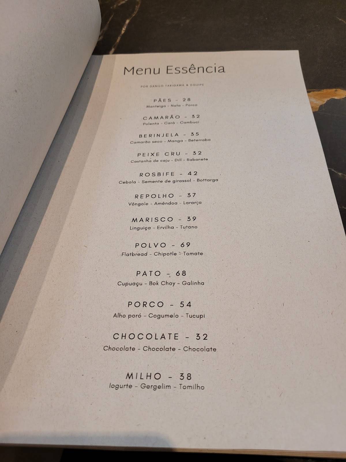 Menu at ASU Restaurante, Curitiba