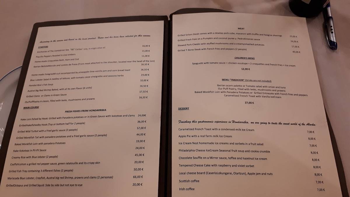 Carta de Abarka Jatetxea, Fuenterrabía