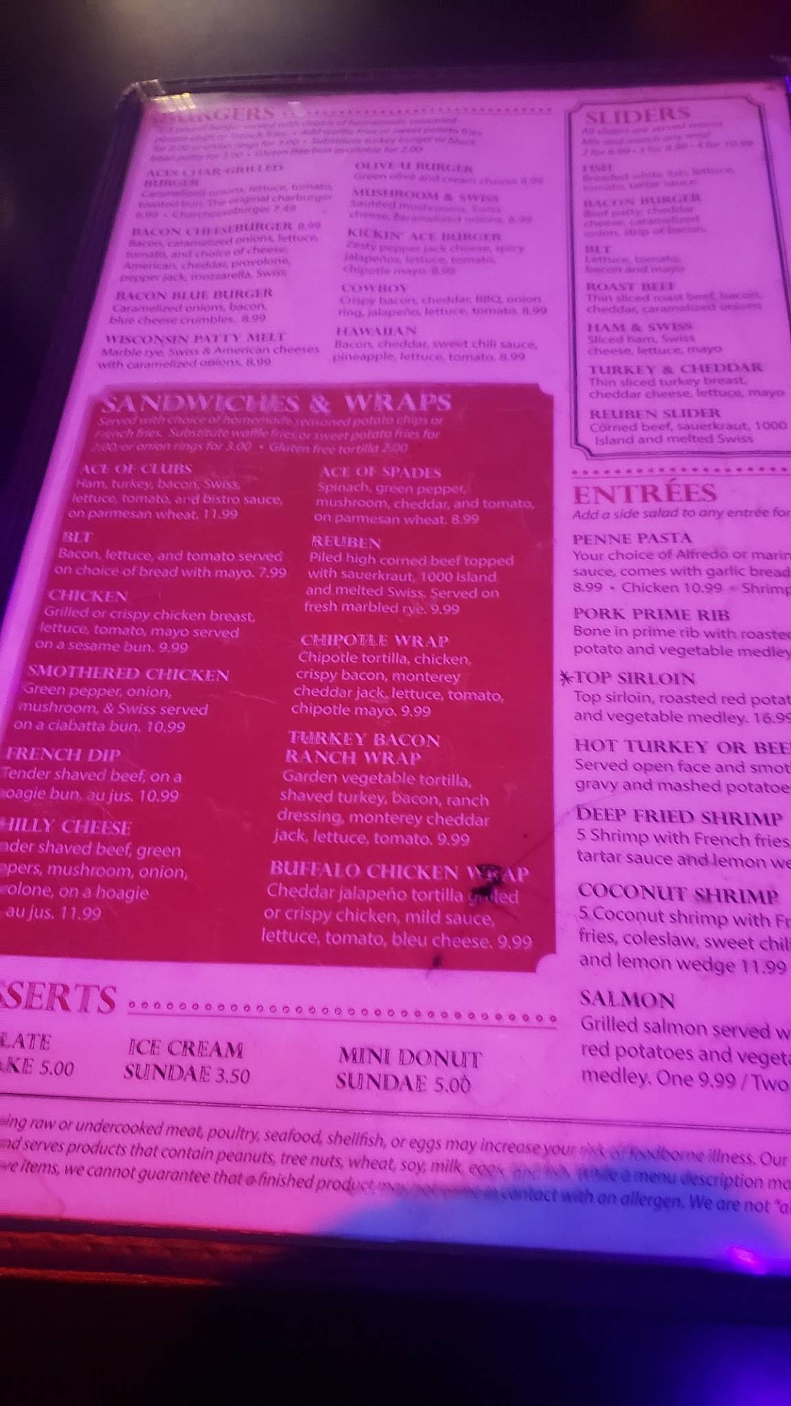Menu at Aces On 29th pub & bar, Superior