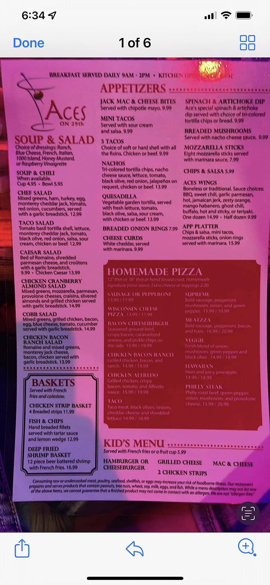 Menu at Aces On 29th pub & bar, Superior