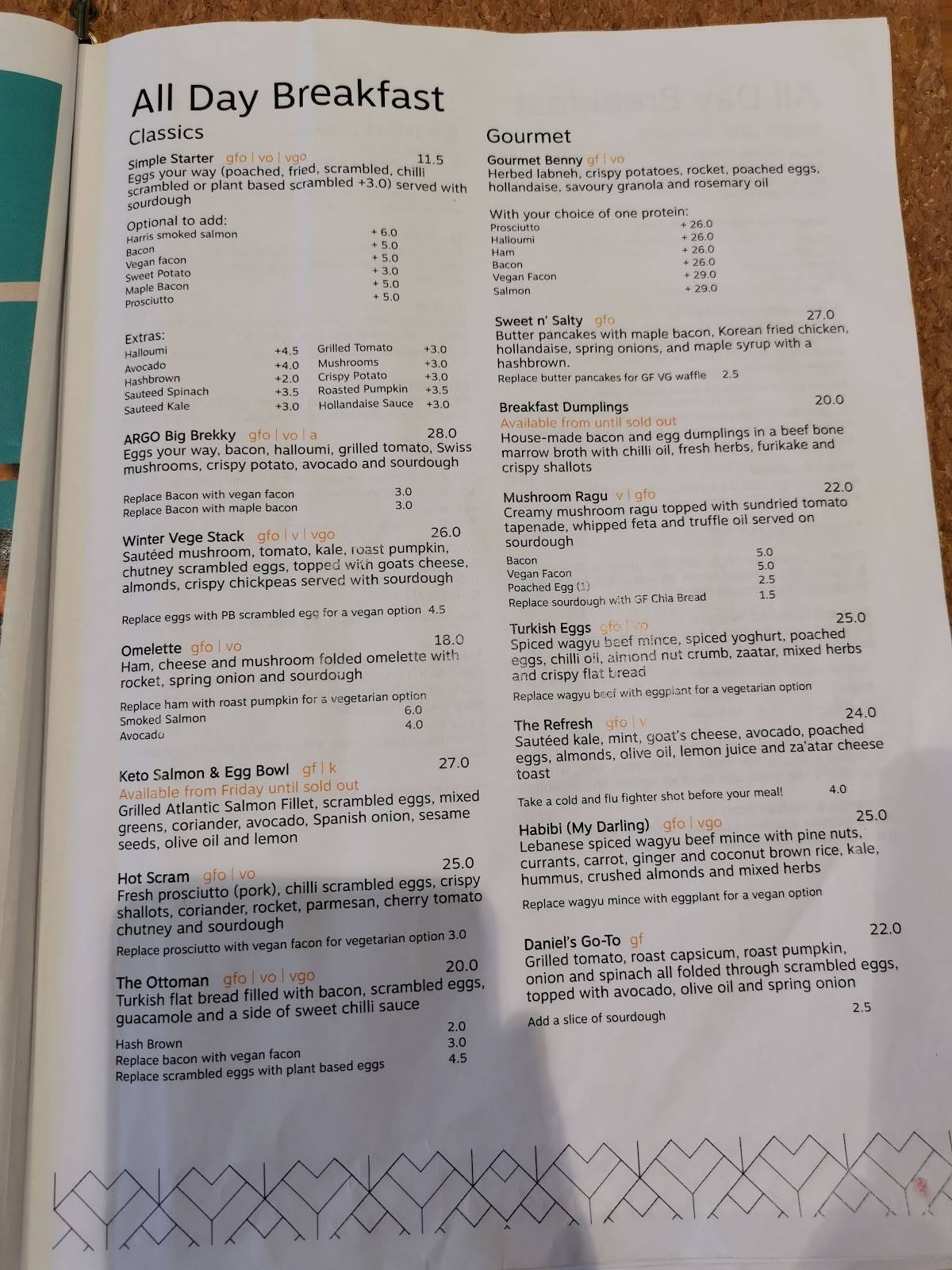 Menu at Argo on the Parade pub & bar, Norwood