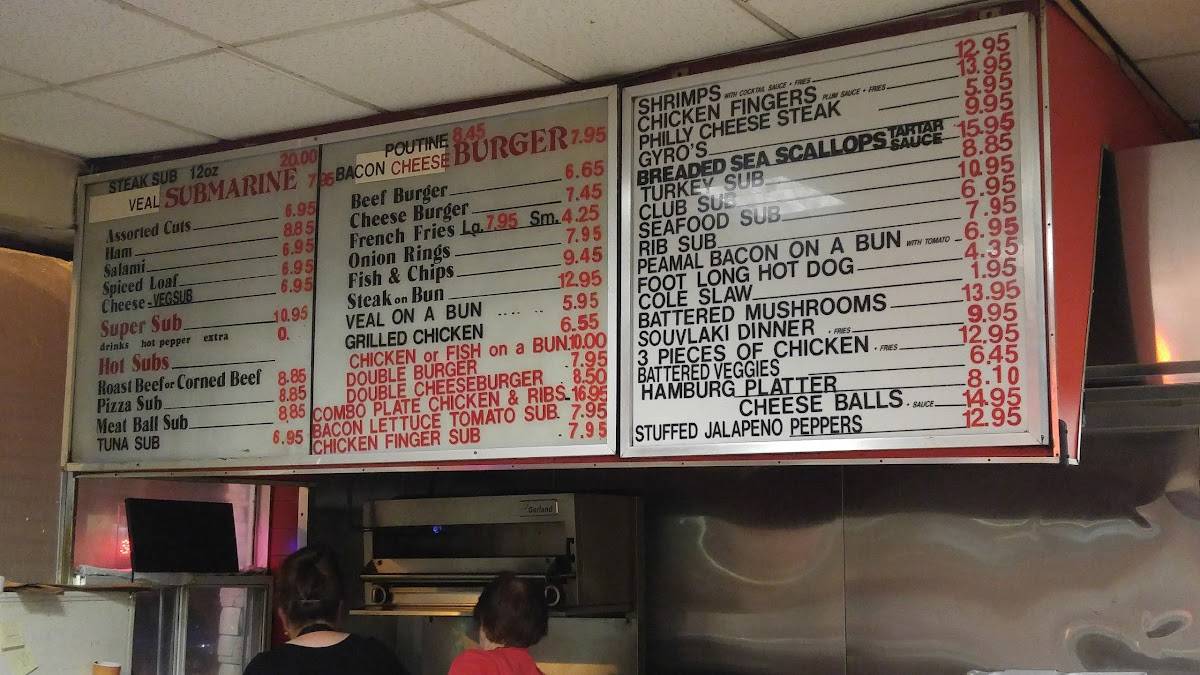 Menu at Admiral Submarine restaurant, Brantford