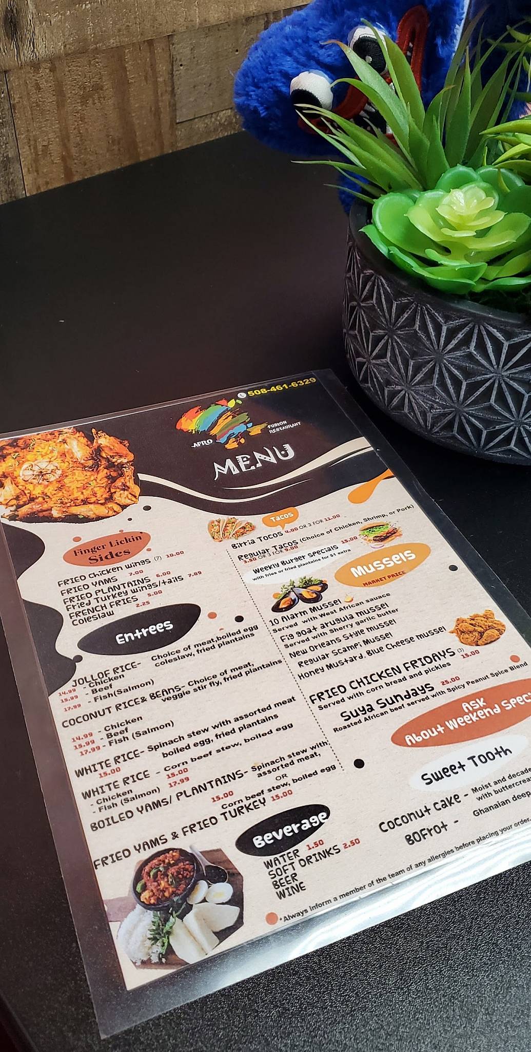 Menu at Afro Fusion Restaurant, Webster