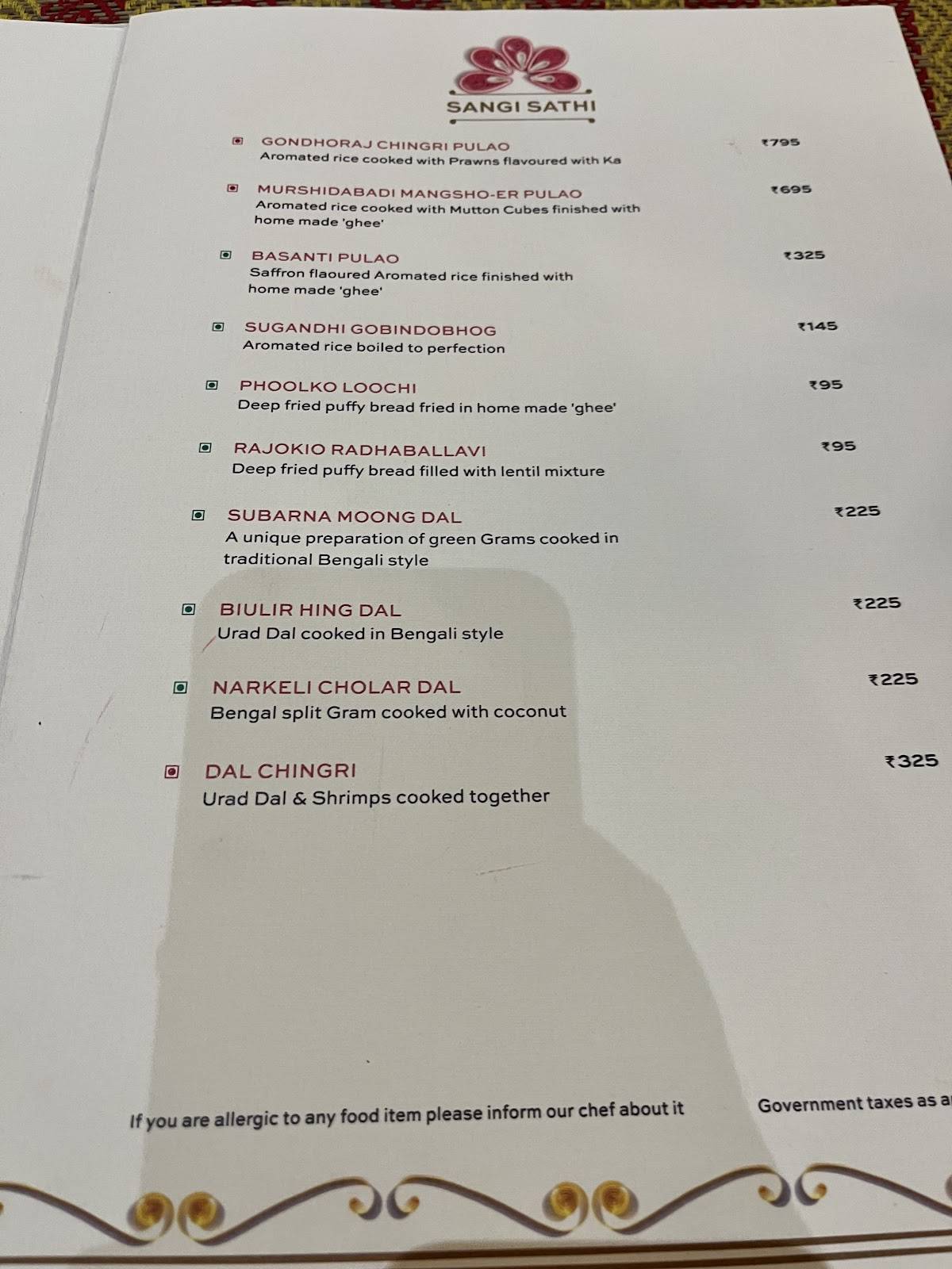 Menu at Aheli Express, Kolkata