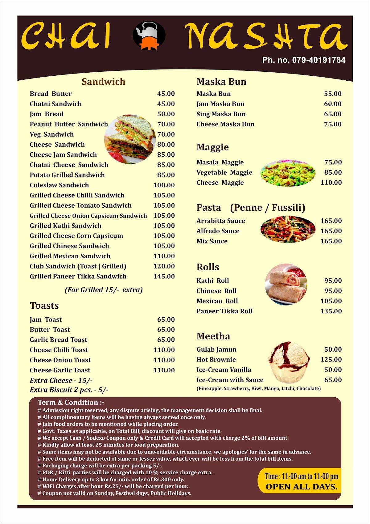 Menu at Arpana's Chai Nashta, Ahmedabad, Vedgarbha house E