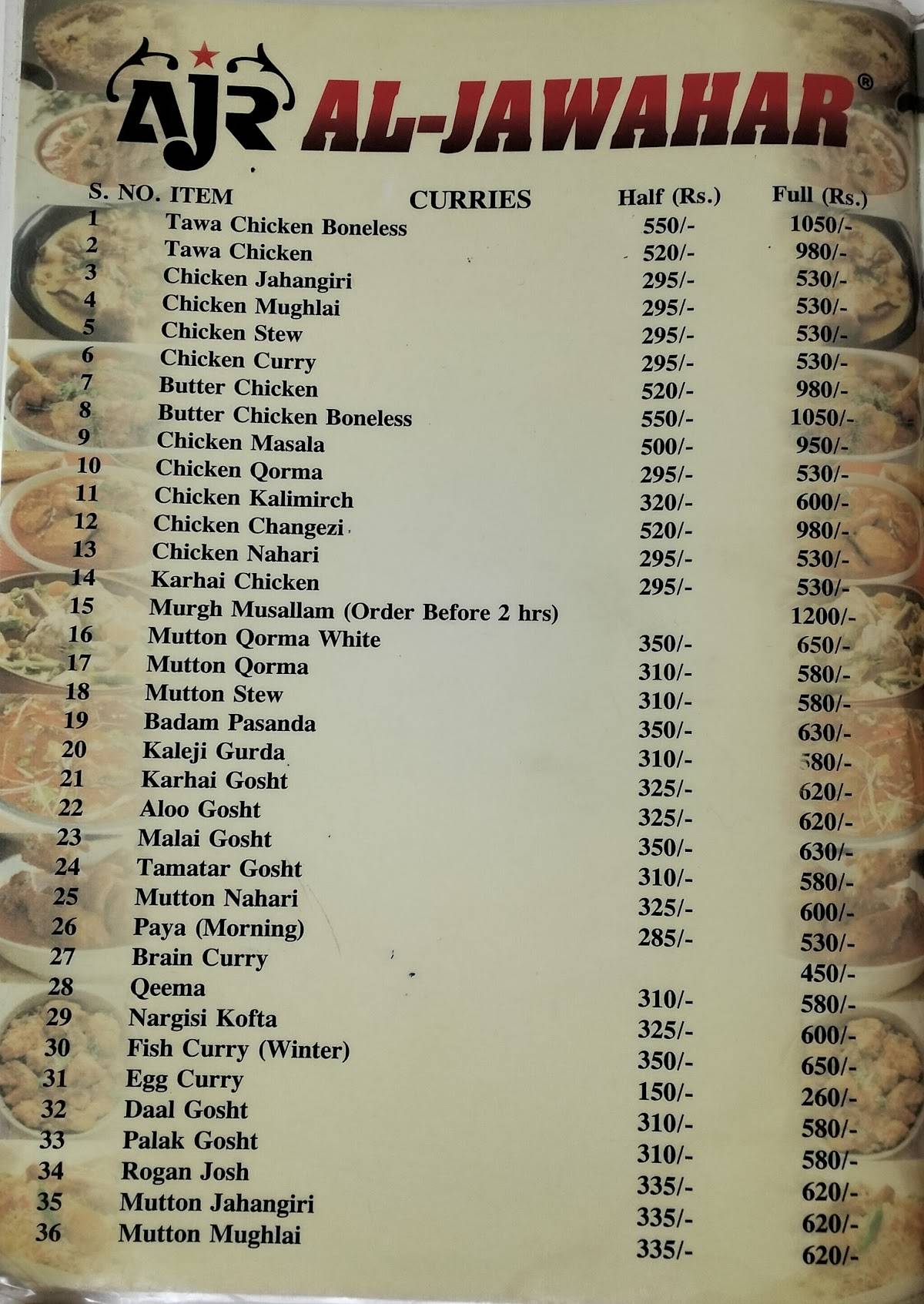 Menu at Al Jawahar Restaurant, New Delhi, Shop no. 8