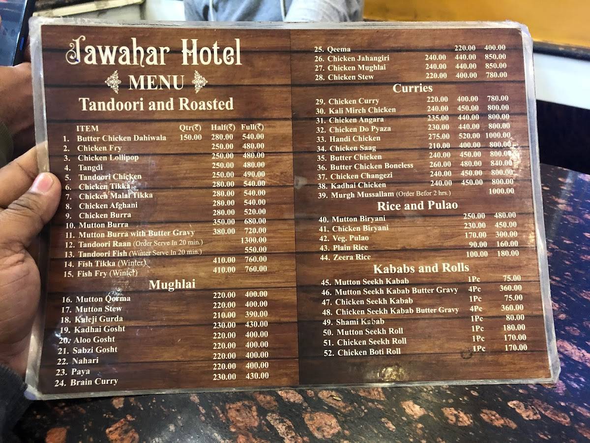 Menu at Al Jawahar Restaurant, New Delhi, Shop no. 8