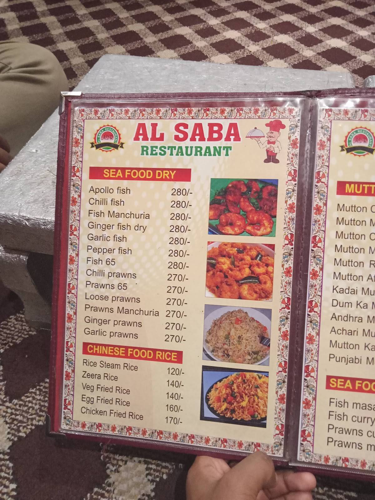 Menu at Al-Saba Restaurant, Hyderabad, opposite फ्यूचर फर्नीचर