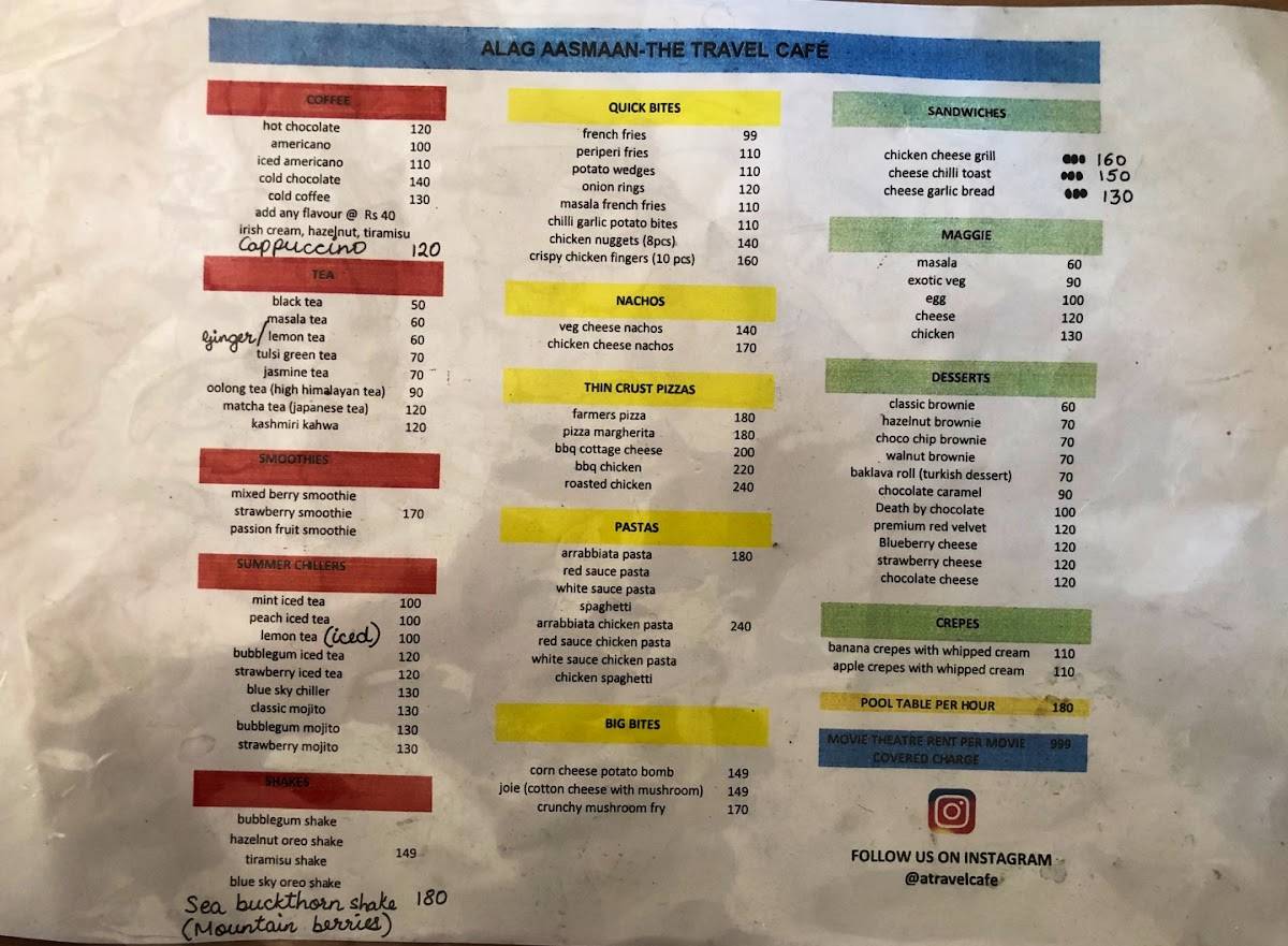 Menu at Alag Aasmaan-The Travel Cafe, Pune