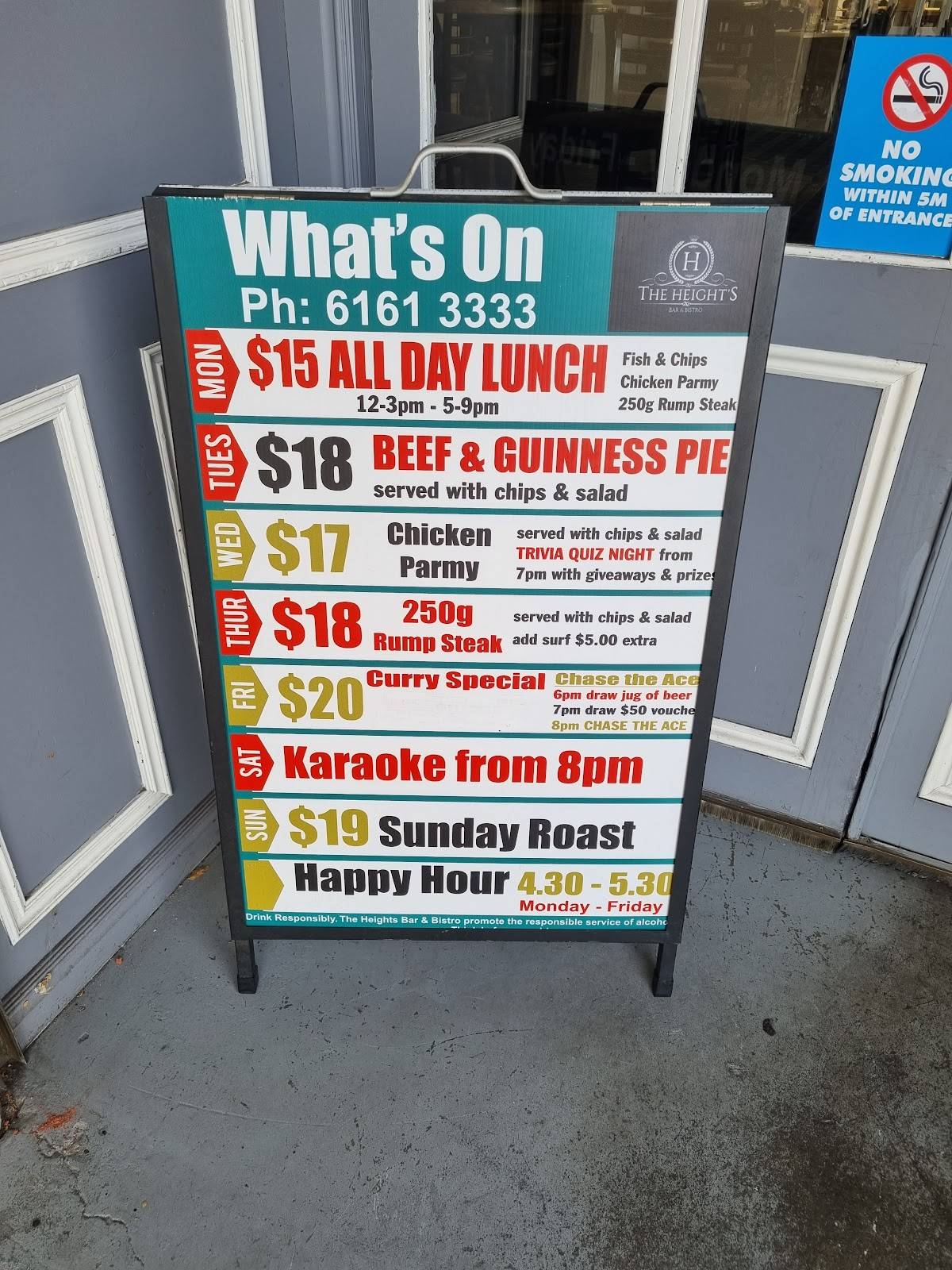 Menu at The Heights Bar & Bistro, Alexander Heights