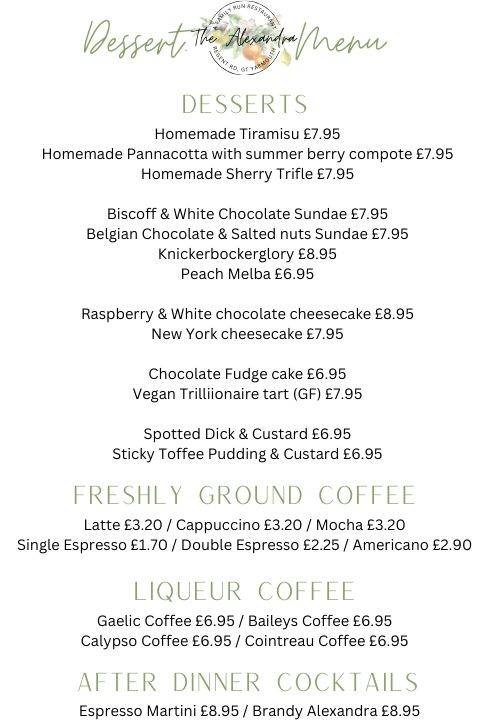 Menu at Alexandra Restaurant, Great Yarmouth