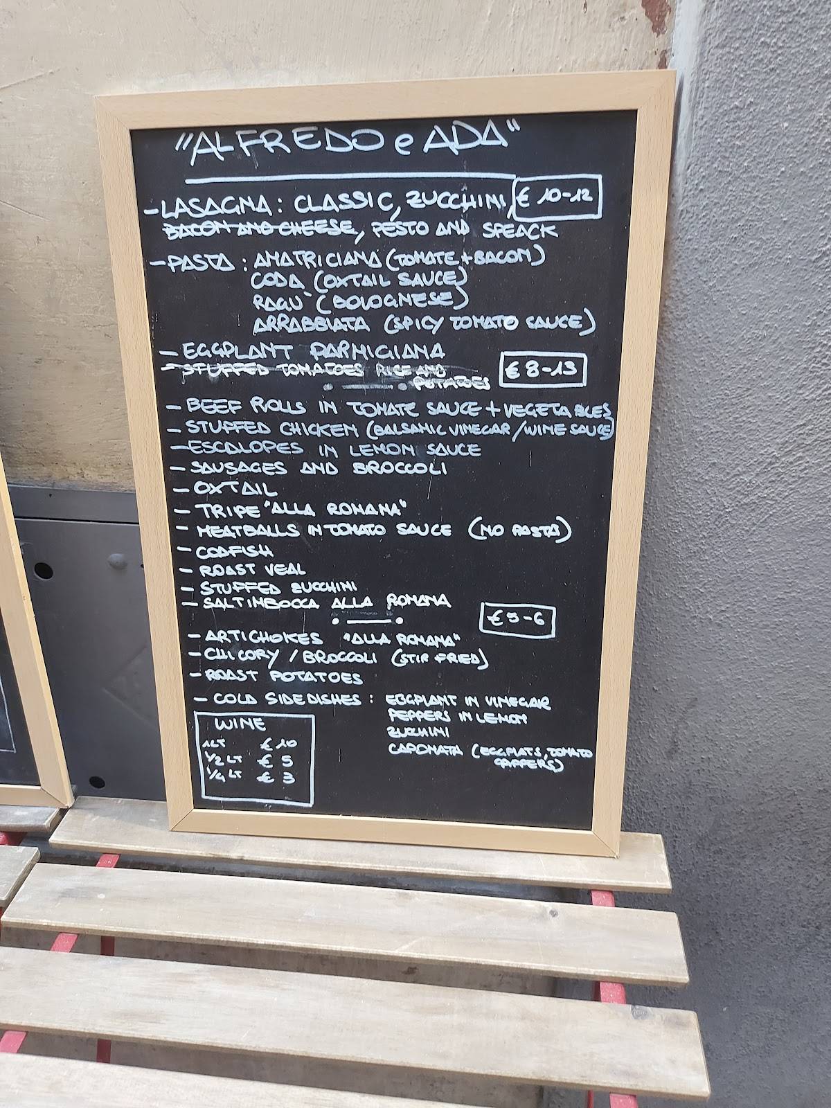 Menu at Alfredo e Ada pub & bar, Rome, Via dei Banchi Nuovi