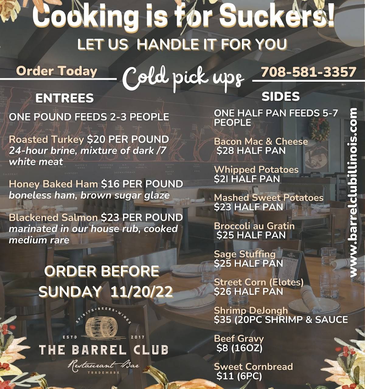 Menu at The Barrel Club, Oak Lawn