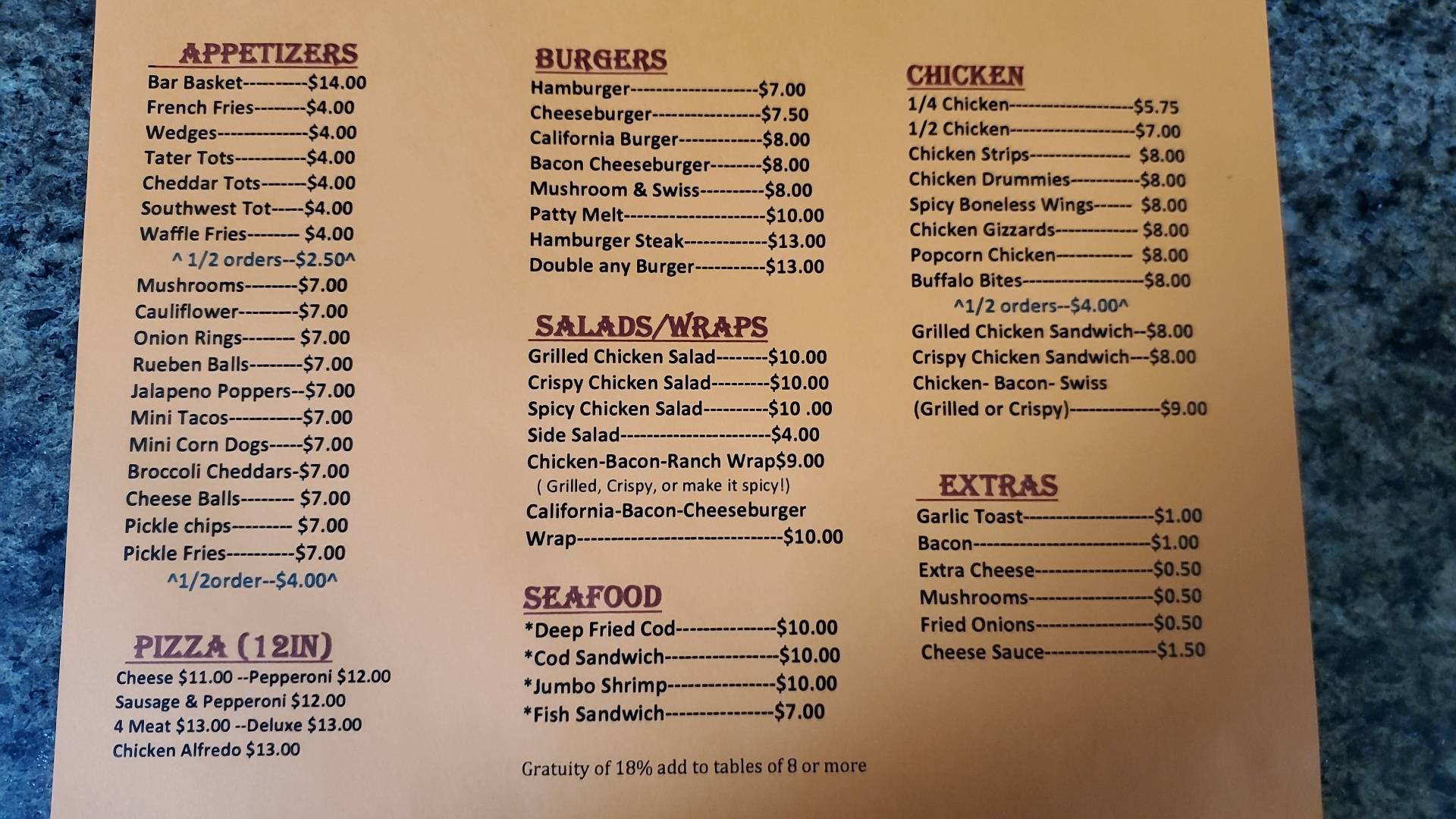 Menu at American Legion pub & bar, Lamberton