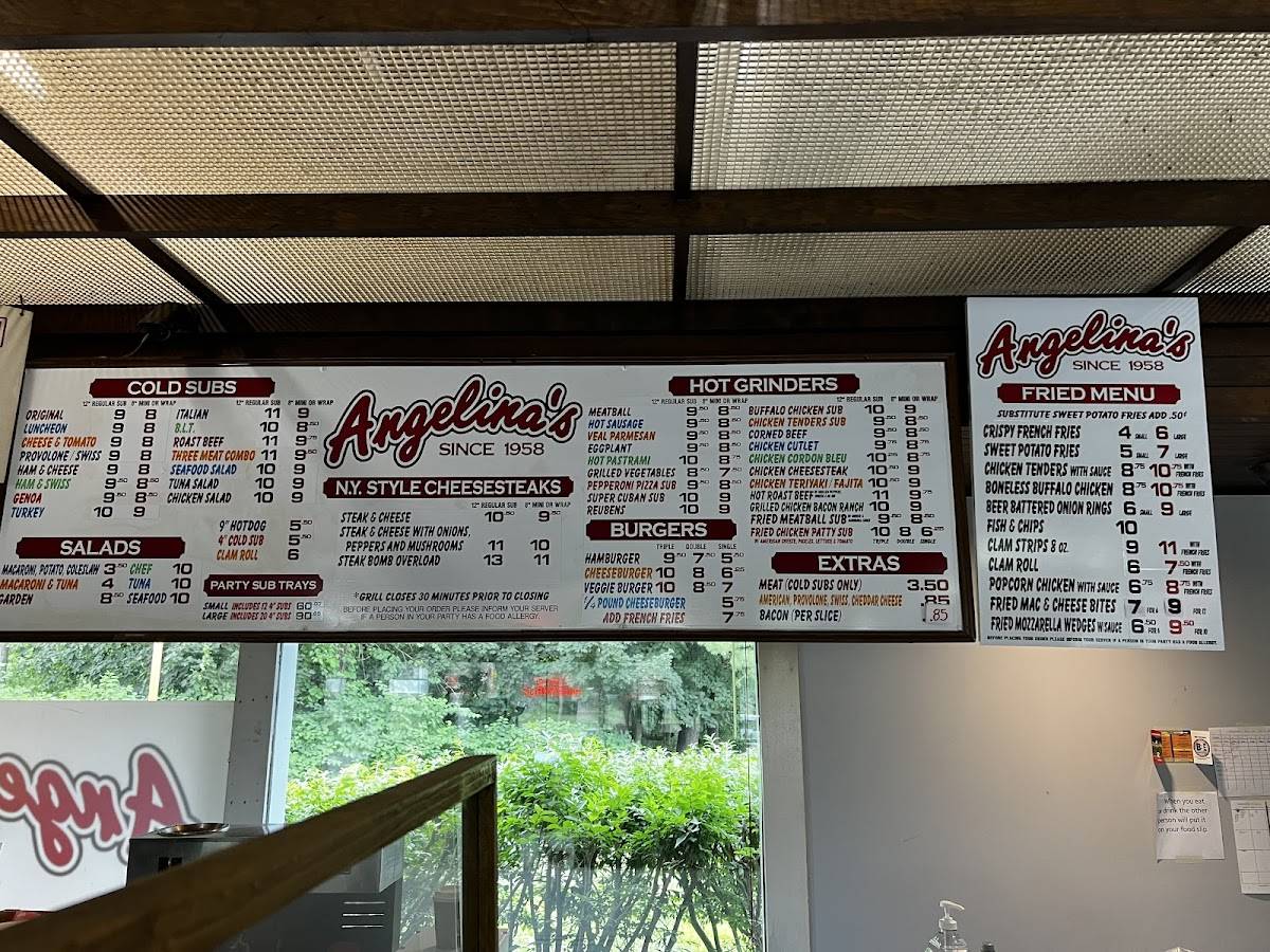 Menu at Angelina's Submarine Shops restaurant, Pittsfield, 133 Elm St