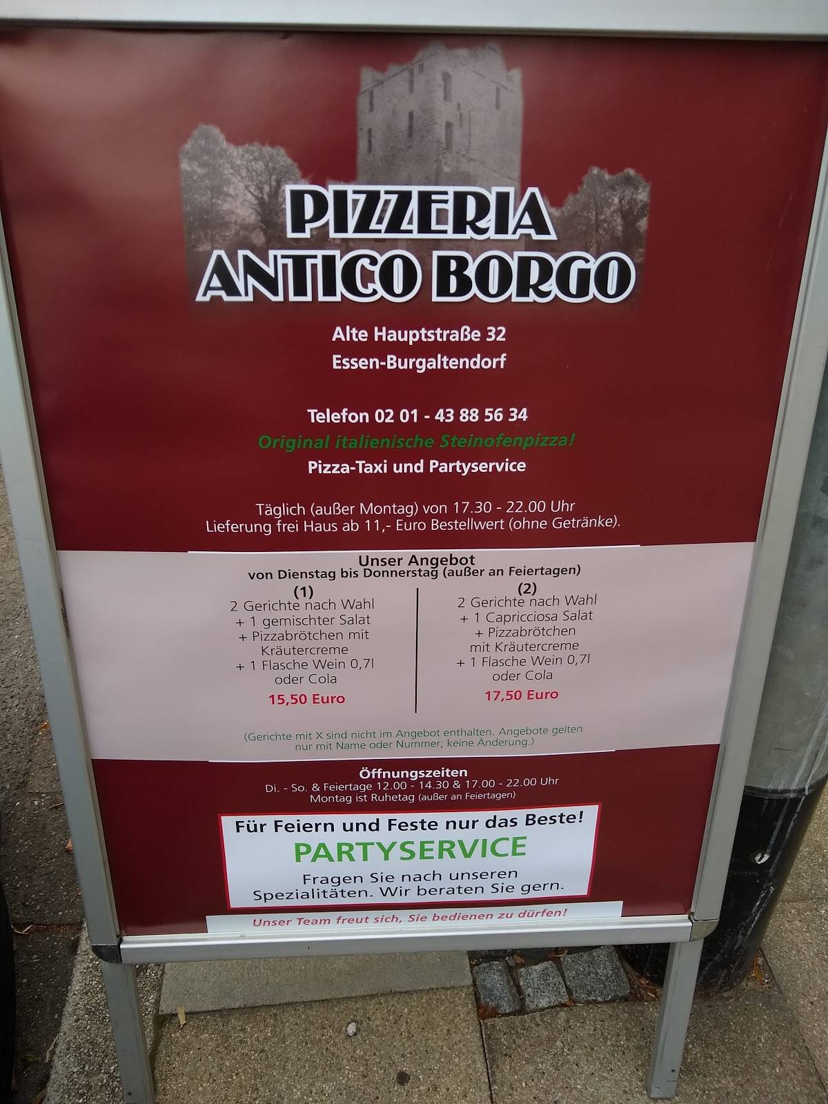Menu au Antico Borgo pizzeria, Essen