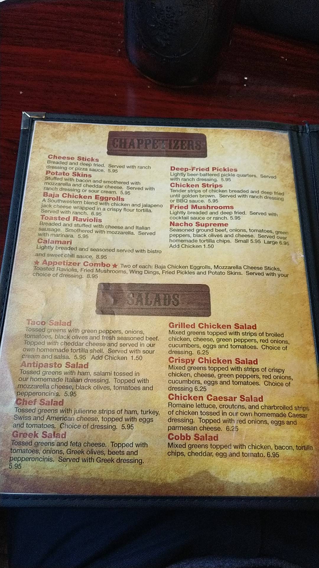 Menu at Chaps restaurant, Armada