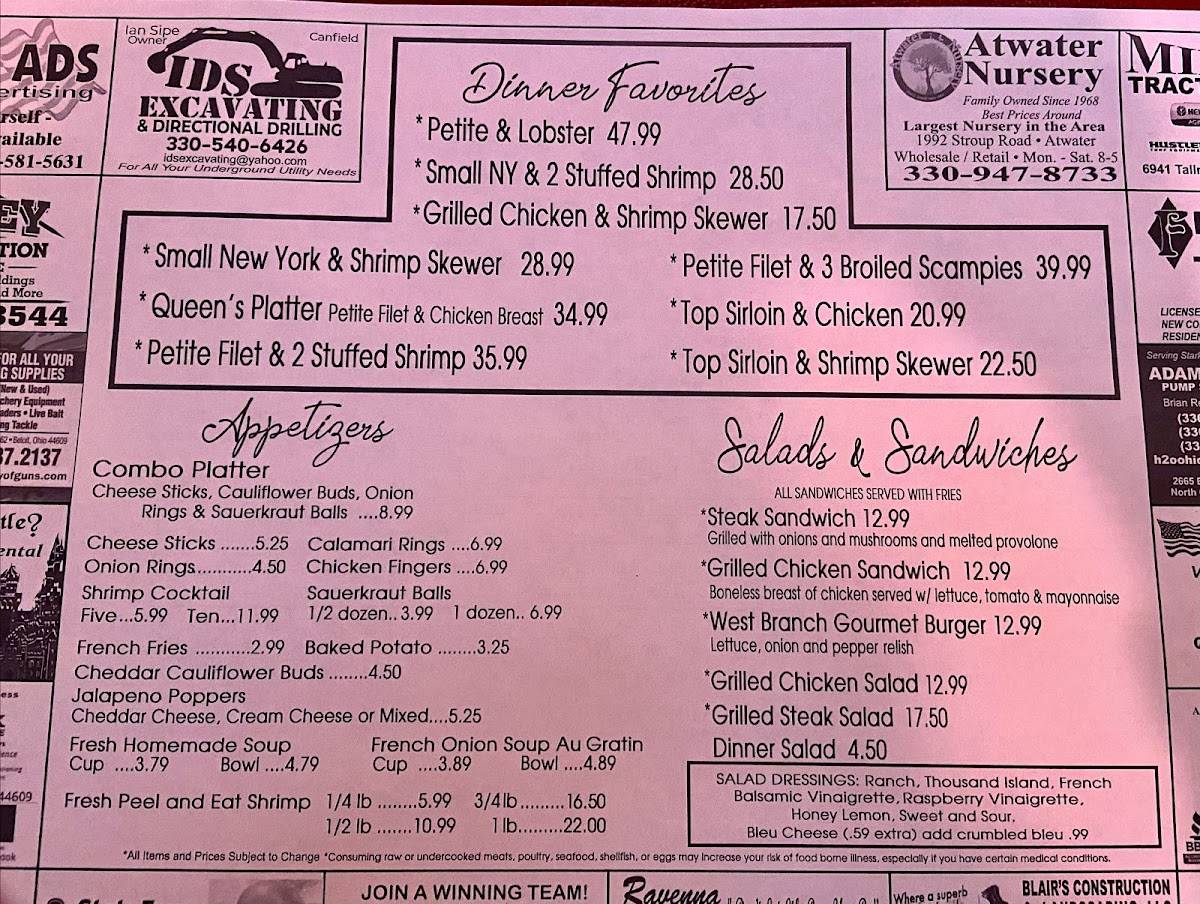 Menu at Arnie's West Branch Steak House steakhouse, Ravenna