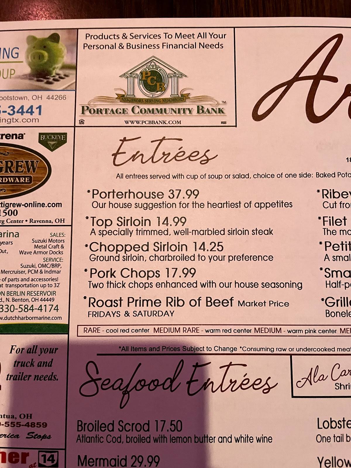 Menu at Arnie's West Branch Steak House steakhouse, Ravenna