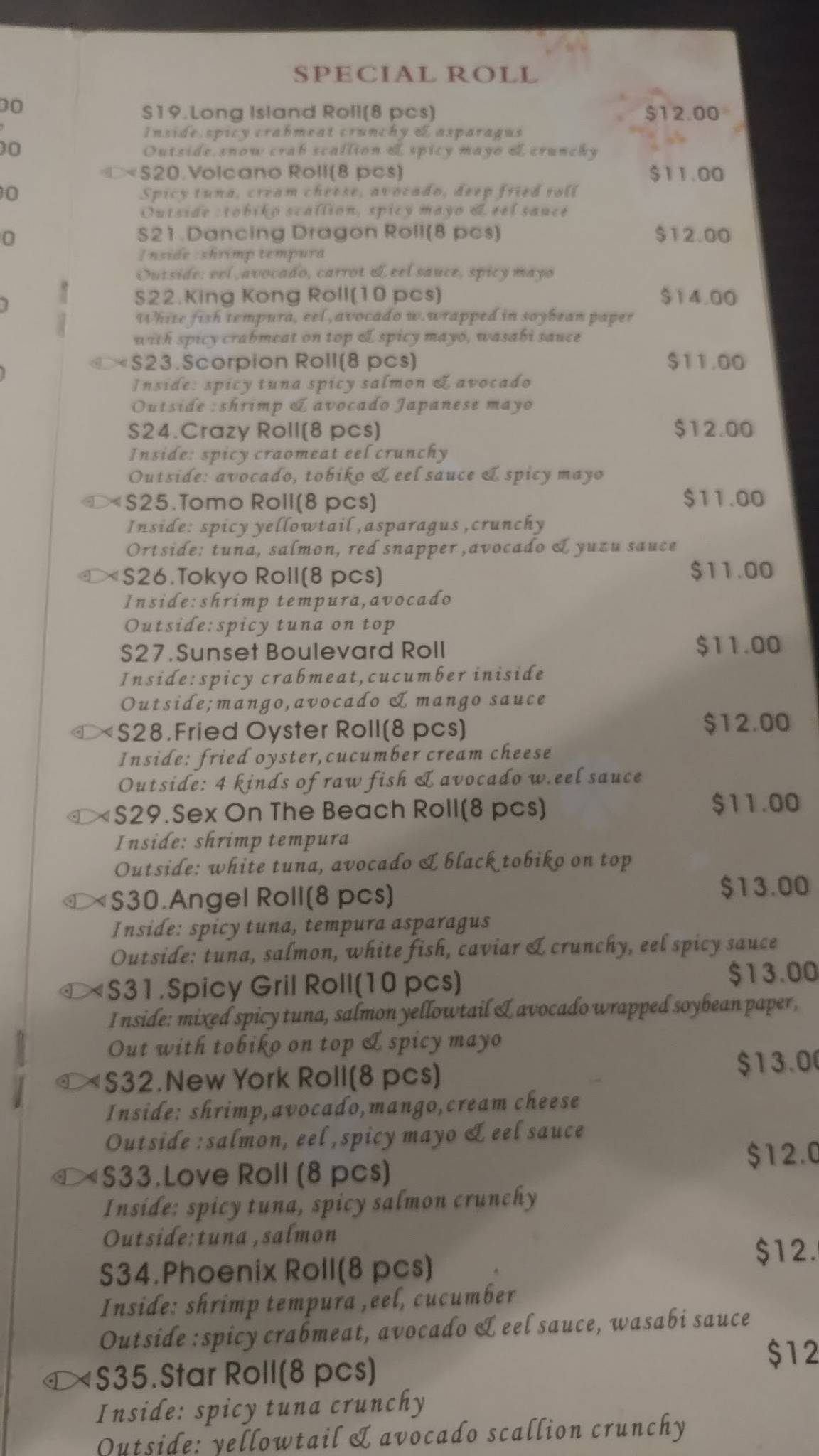 Menu at Asahi Japanese Hibachi & Sushi Bar, Ada