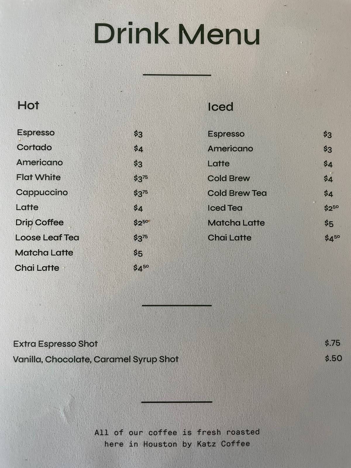 Menu at Asch Building restaurant, Houston
