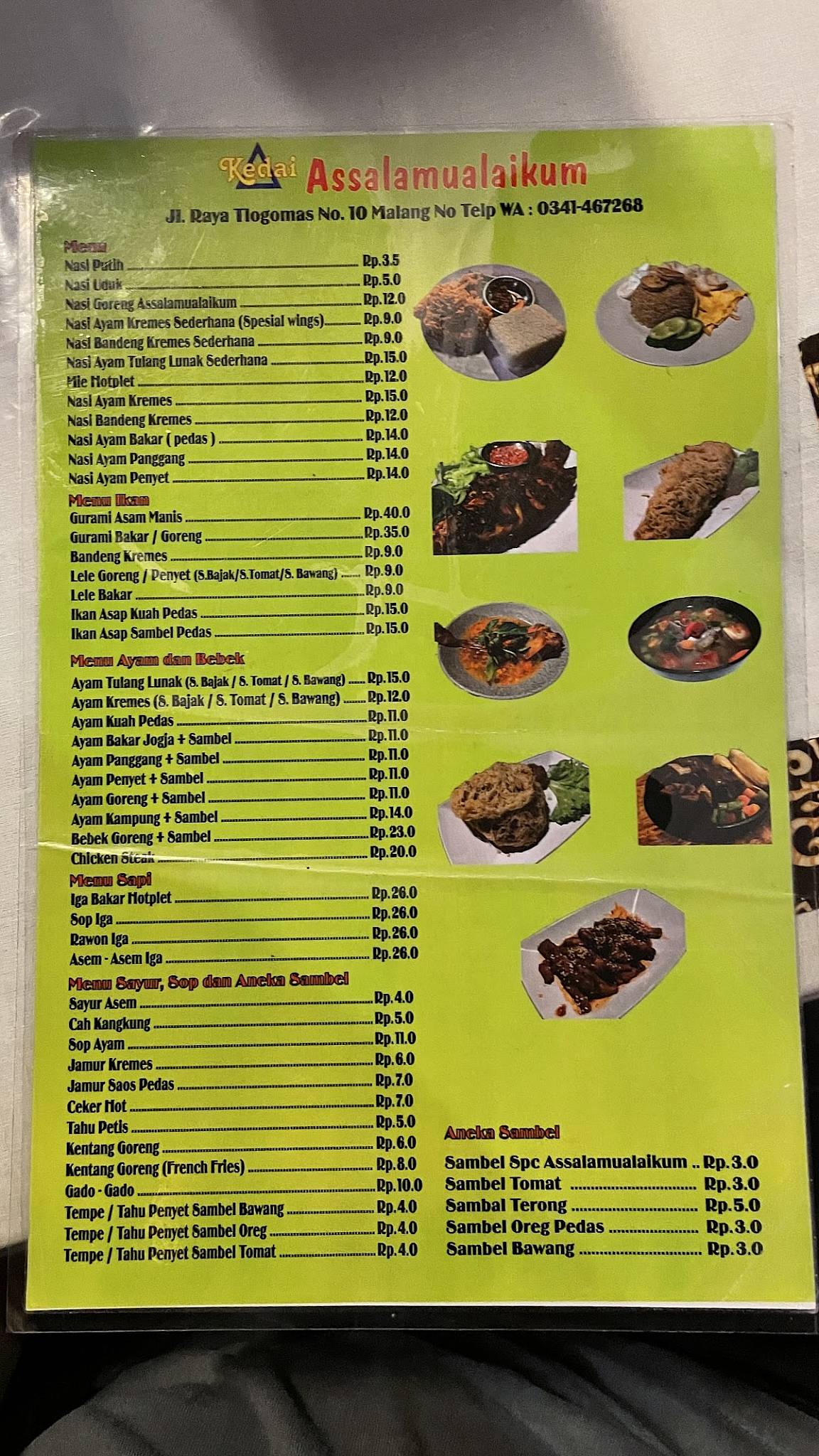 Carta del restaurante Assalamu'alaikum Eatery, Malang, Jl. Raya ...