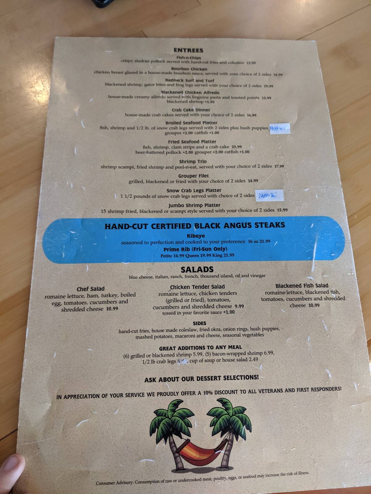Menu at Castaways Restaurant, Astor, FL-40 W
