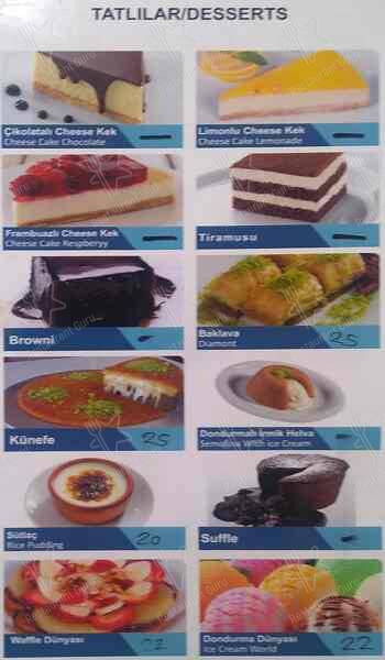 Menu at Ayse Sultan, Istanbul