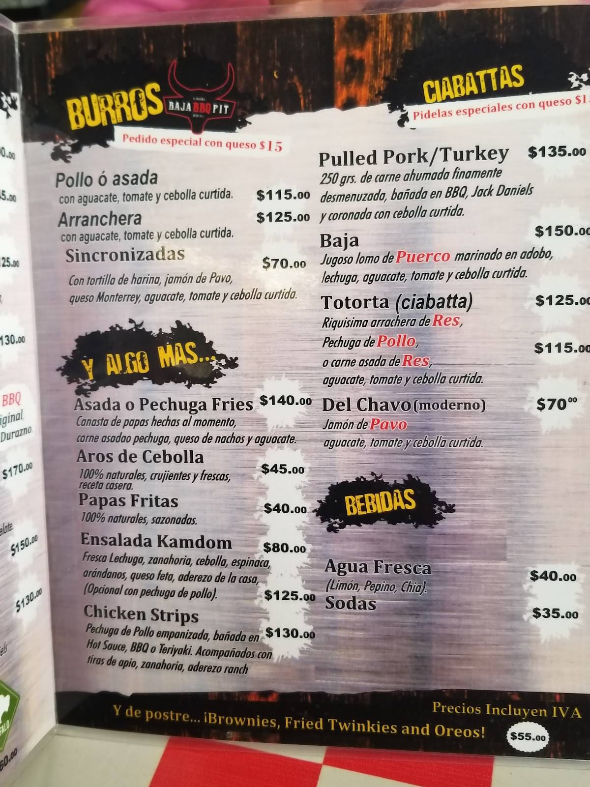 Carta de BAJA BBQ PIT LA MESA, Tijuana, C. Benito Juárez 17