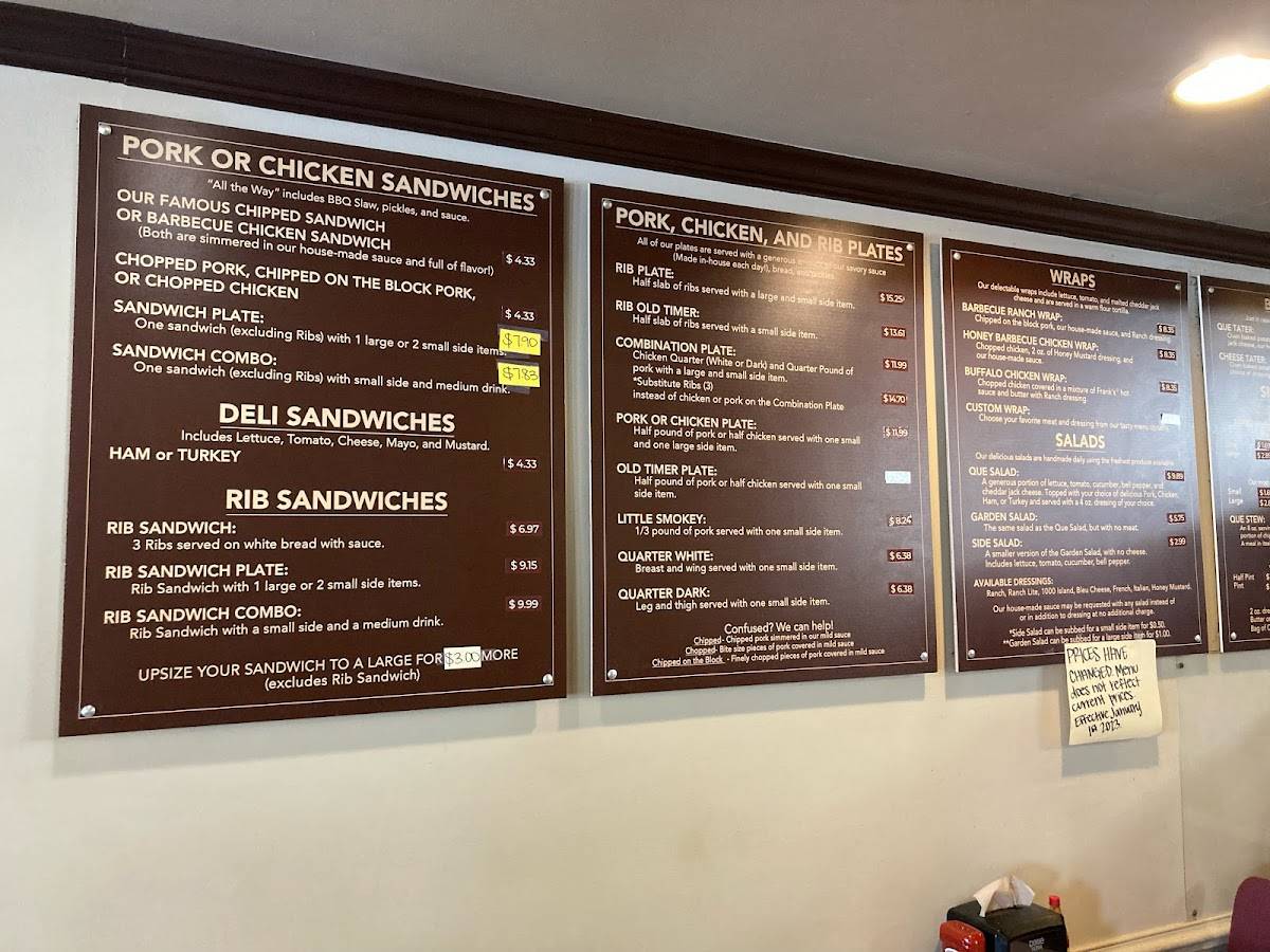 Menu at Chuck's Bar-B-Que, Opelika