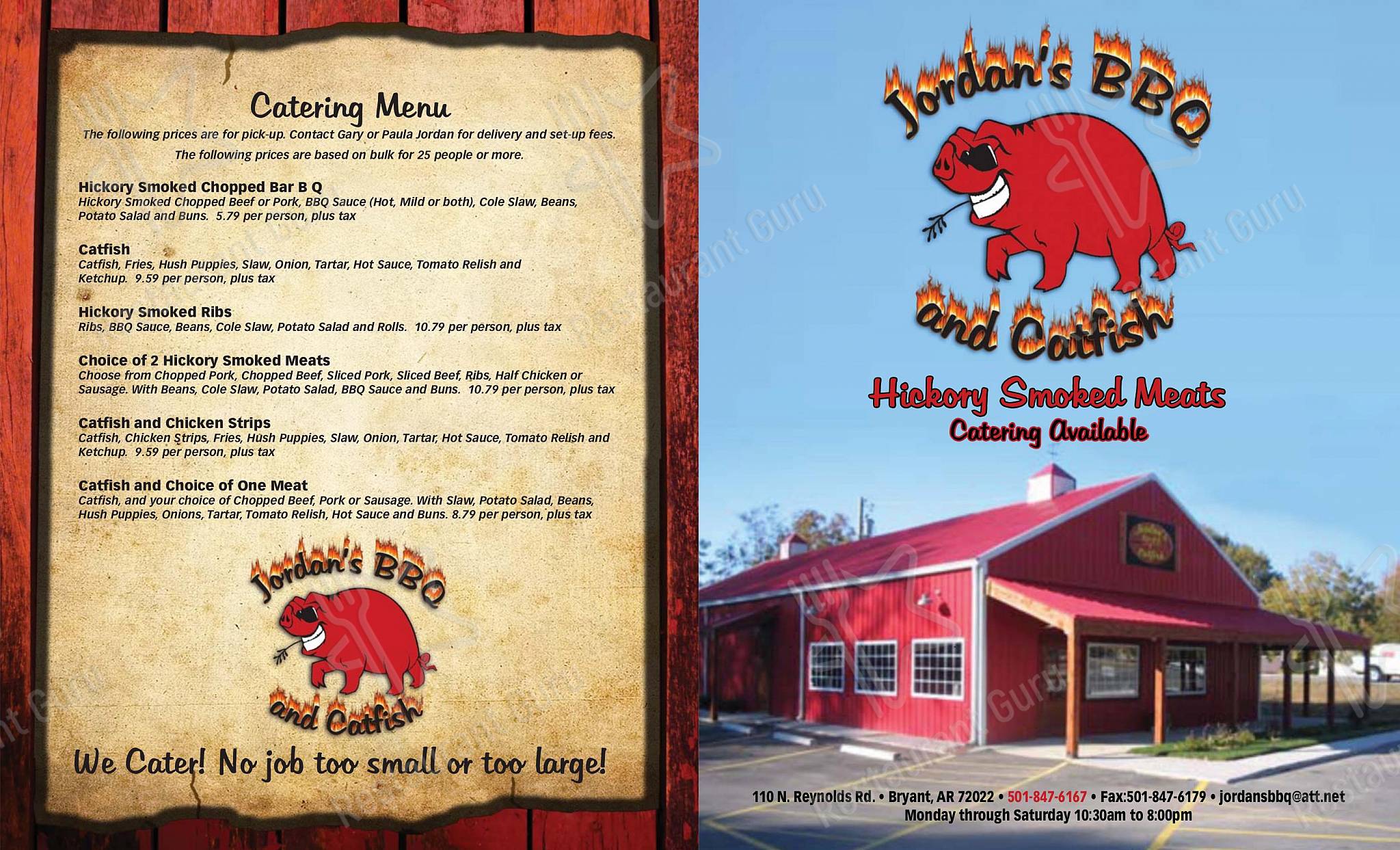 Menu at Jordan's BBQ, Bryant, 110 N Reynolds Rd