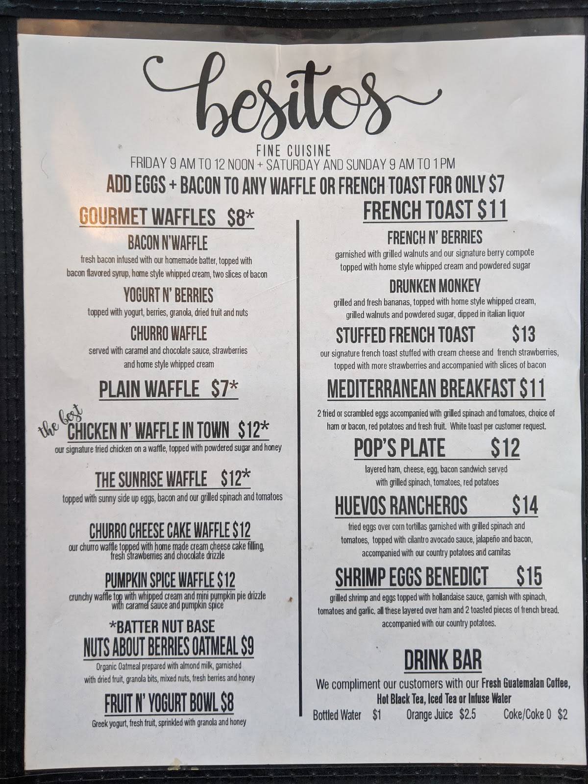 Menu at BESITOS Fine Cuisine restaurant, Manteca