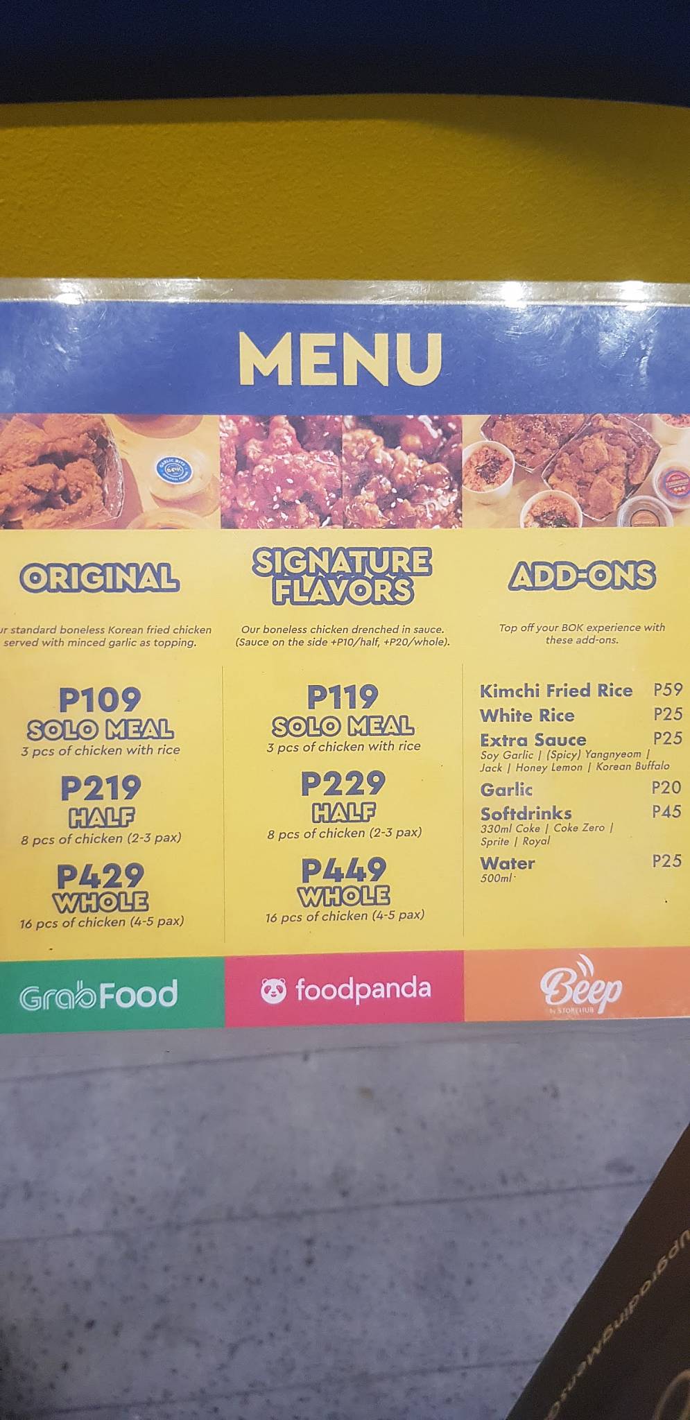 Menu at BOK Korean Fried Chicken - Taft restaurant, Manila