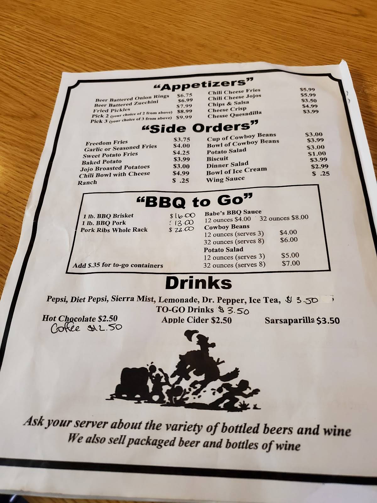 Menu at Babe's Round Up BBQ, Camp Verde, 90 S Montezuma Castle Hwy
