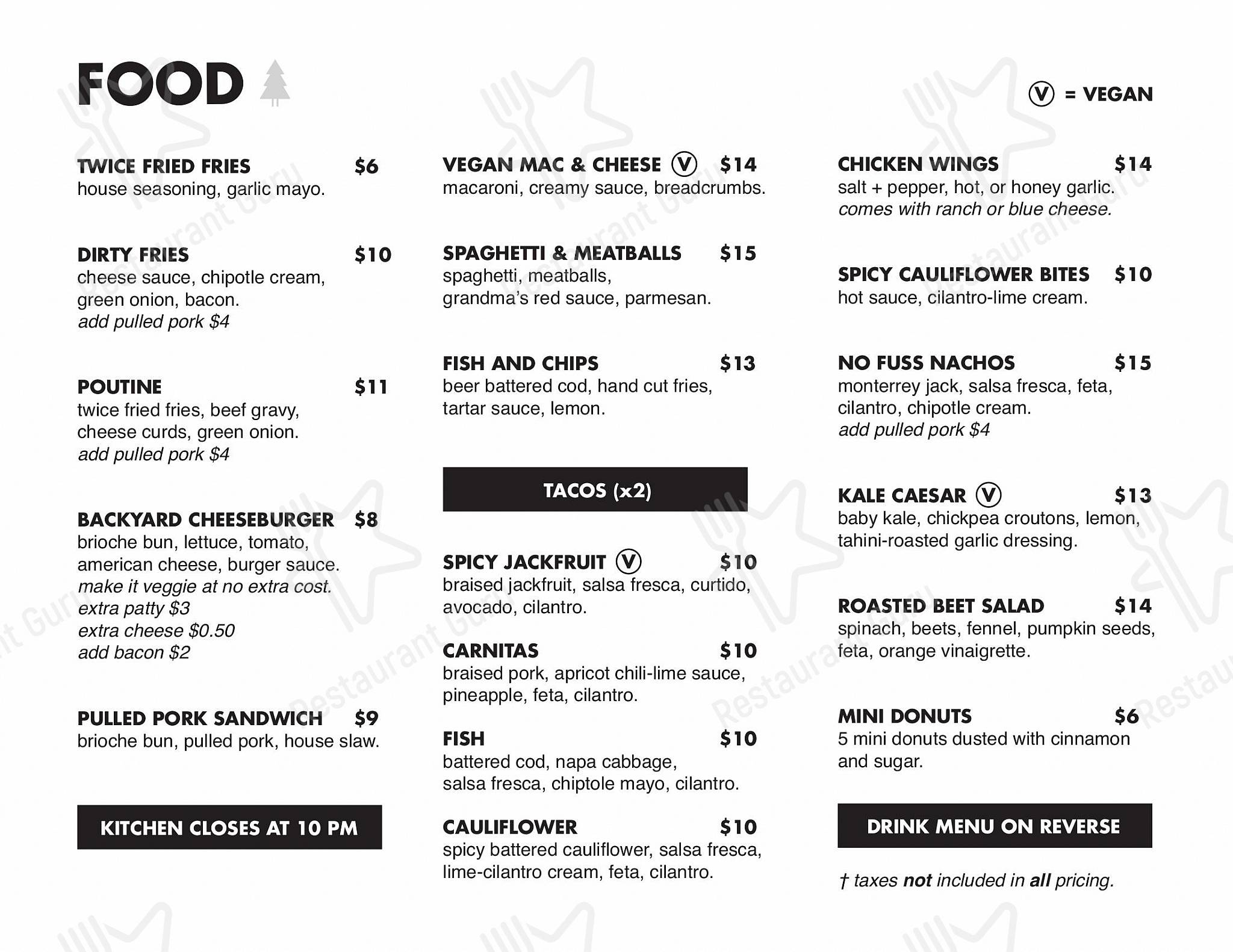 Menu at The Backyard pub & bar, Squamish