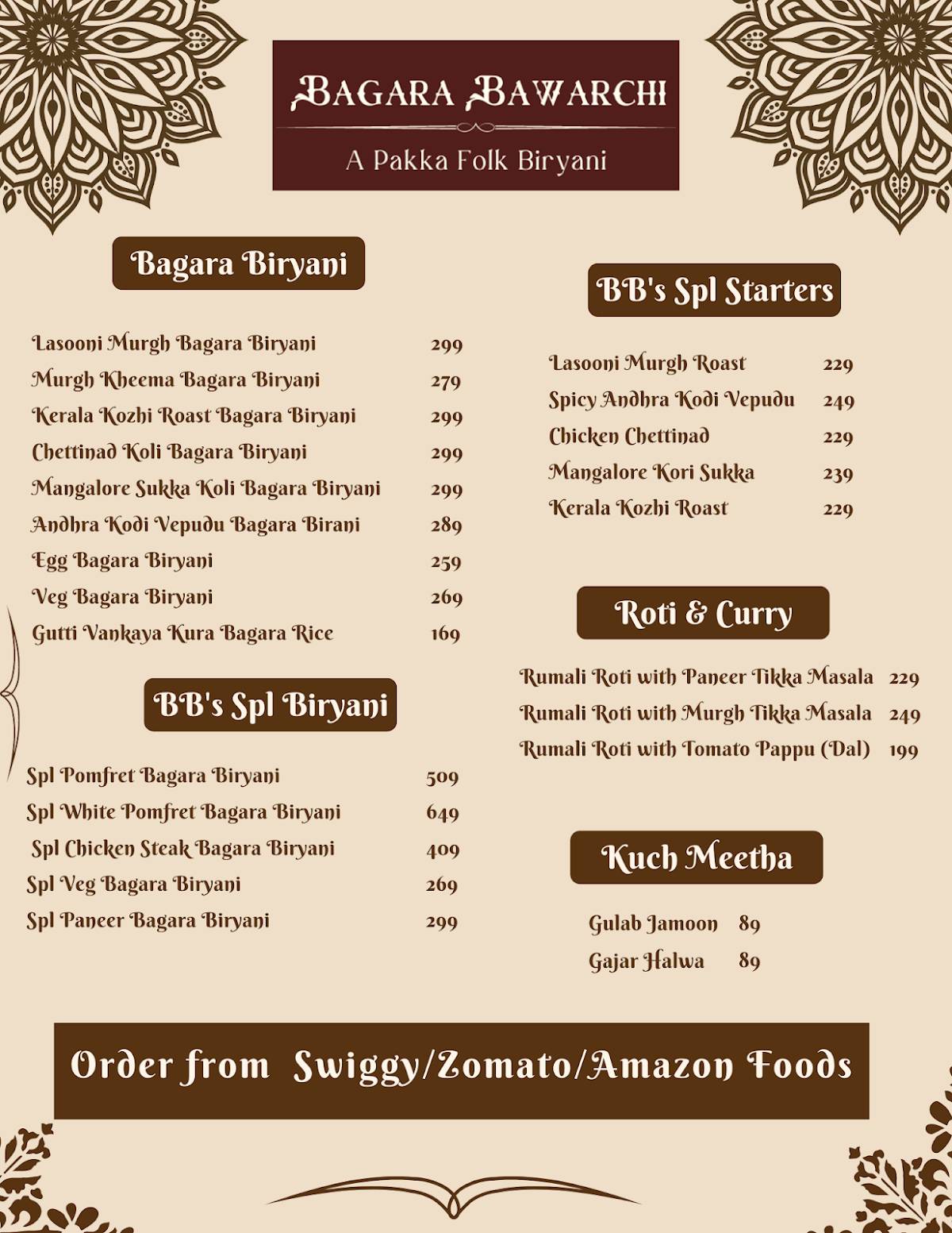 Menu at Folk Biryani, Bengaluru