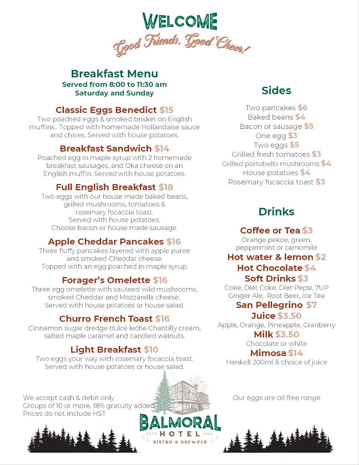 Menu at Balmoral Bistro & Brewpub, Barry's Bay