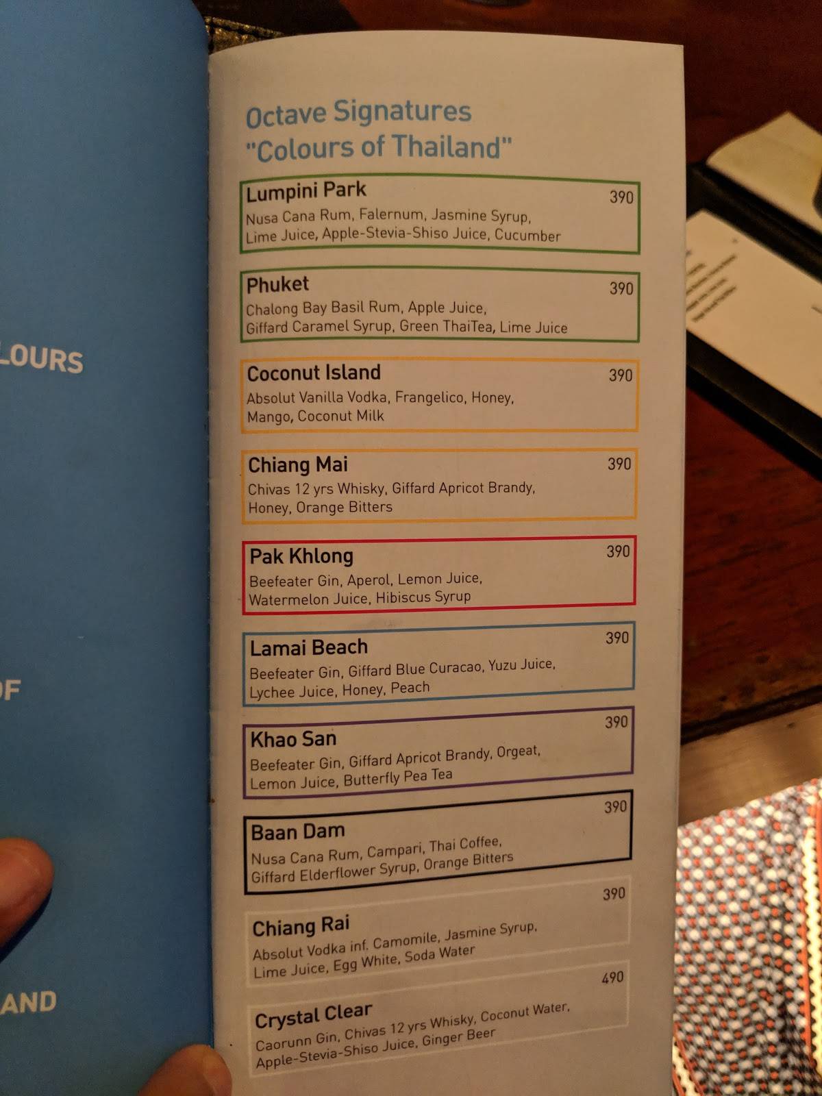 Menu at Octave Rooftop Lounge & Bar, Bangkok