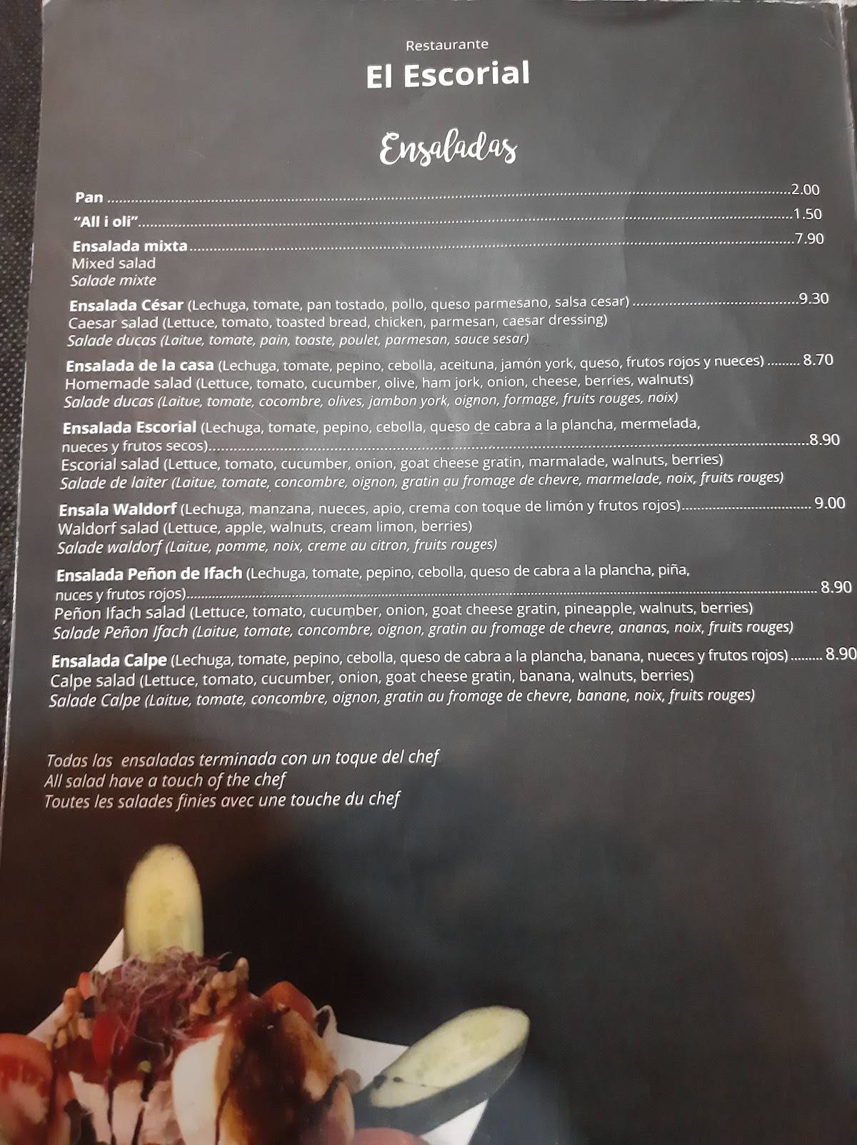 Menu at Bar Restaurant L'ESCORIAL, Calp