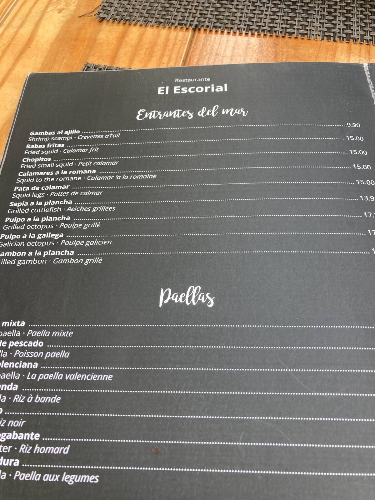 Menu at Bar Restaurant L'ESCORIAL, Calp