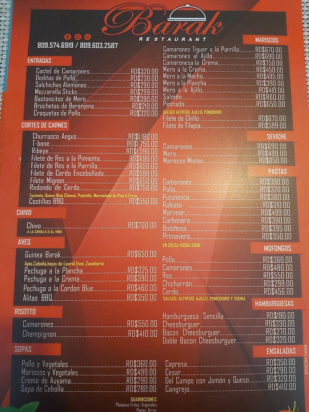 Menu at Barak Restaurant Grill Sushi Bar, Jarabacoa