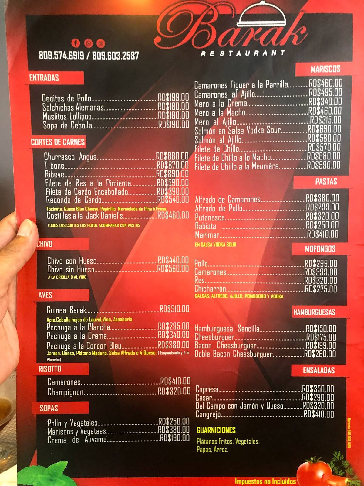 Menu at Barak Restaurant Grill Sushi Bar, Jarabacoa