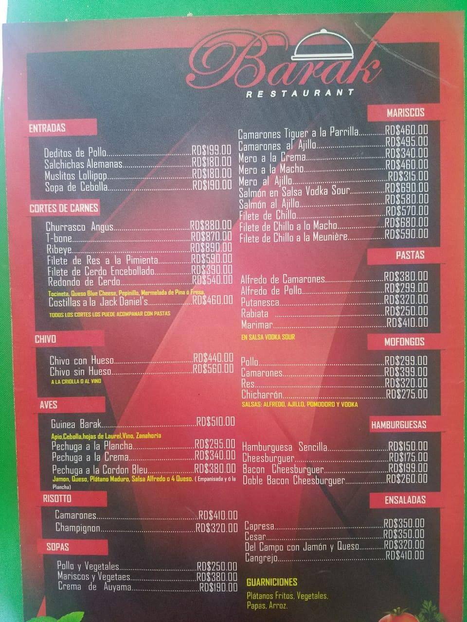 Menu at Barak Restaurant Grill Sushi Bar, Jarabacoa